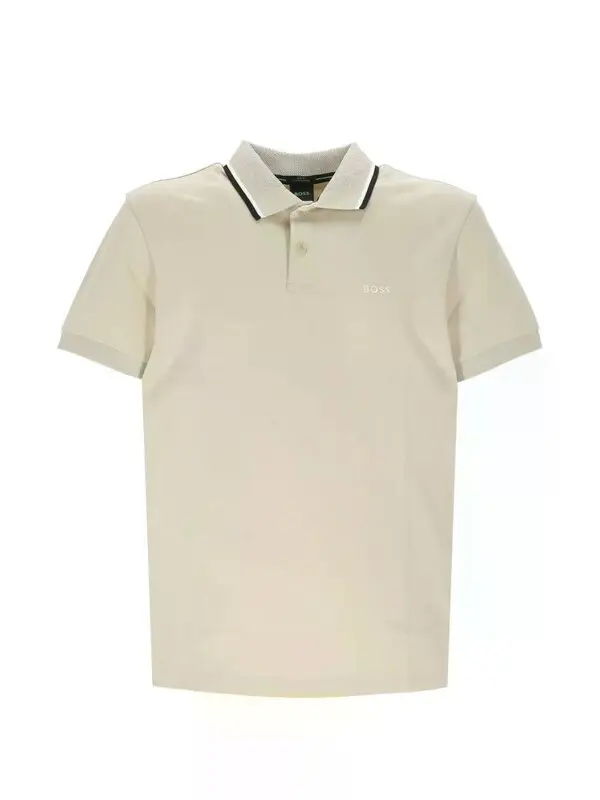 BOSS Logo-print Tipped Polo Shirt - Neutrals