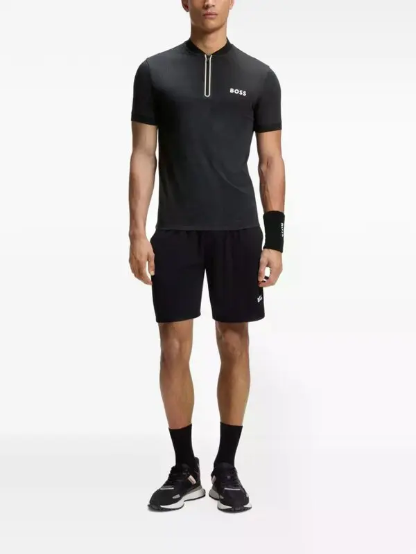 BOSS Perforated Zip-up Polo Shirt - Black