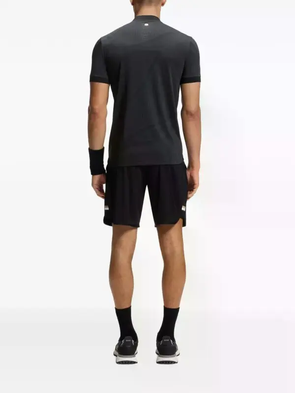 BOSS Perforated Zip-up Polo Shirt - Black