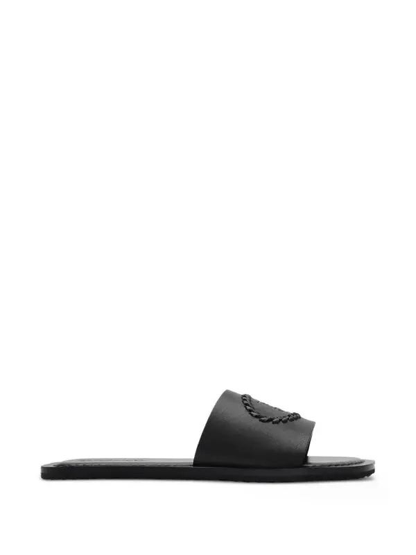 Burberry Leather Knight Stamp Slides - Black