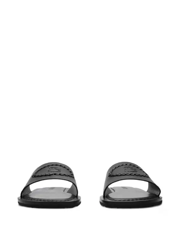 Burberry Leather Knight Stamp Slides - Black