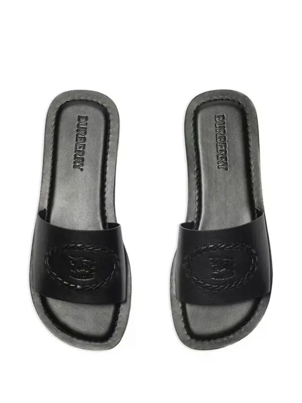 Burberry Leather Knight Stamp Slides - Black