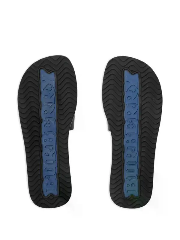 Burberry Leather Knight Stamp Slides - Black