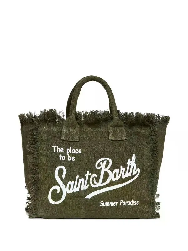 MC2 SAINT BARTH Colette Frayed Linen Tote Bag - Green