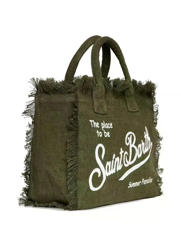 MC2 SAINT BARTH Colette Frayed Linen Tote Bag - Green