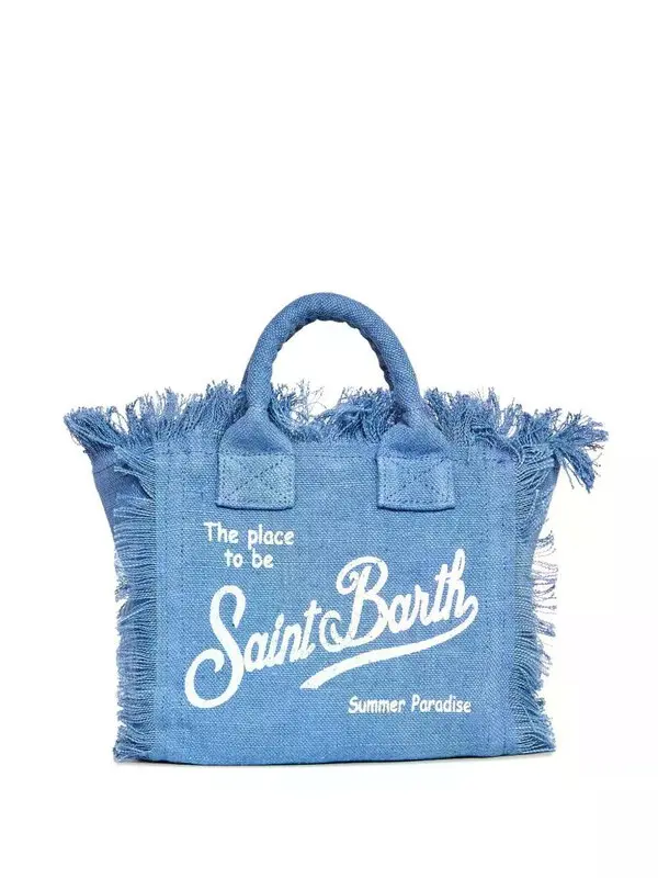 MC2 SAINT BARTH Mini Vanity Frayed Linen Tote Bag - Blue