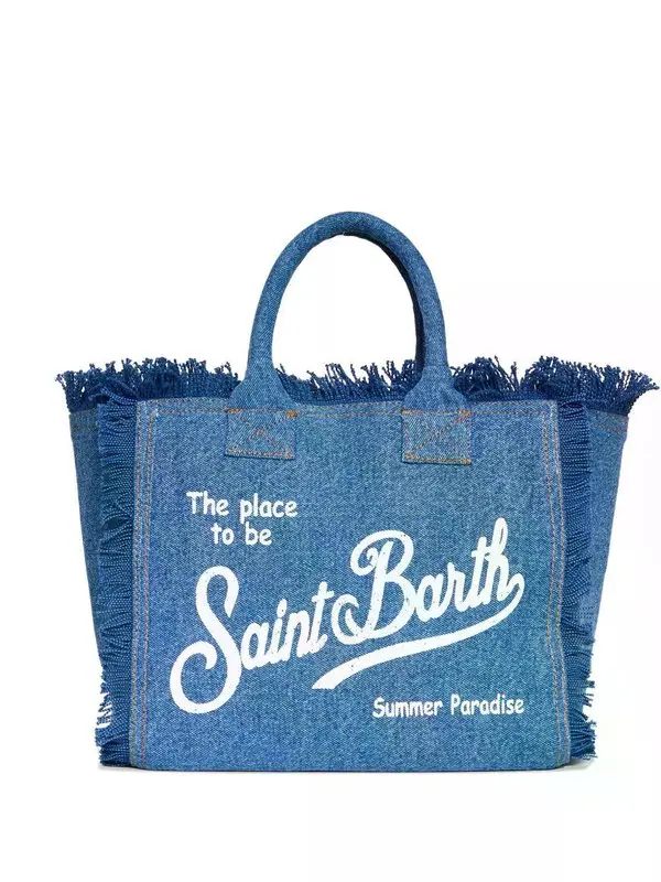 MC2 SAINT BARTH Colette Fringed Denim Tote Bag - Blue