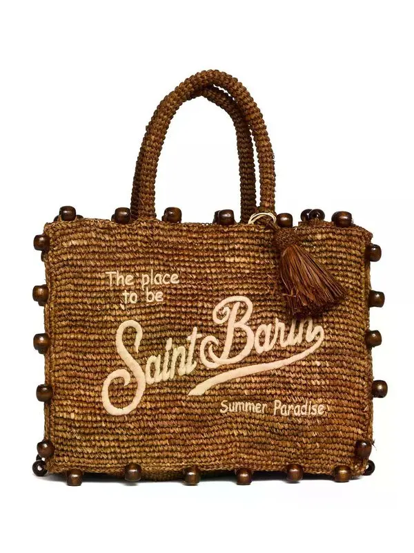 MC2 SAINT BARTH Colette Bead-embellished Raffia Tote Bag - Brown