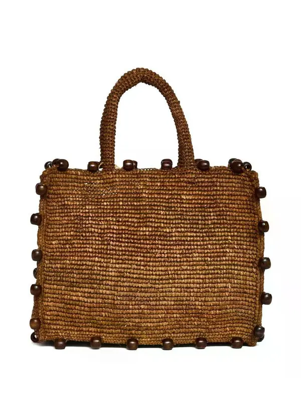 MC2 SAINT BARTH Colette Bead-embellished Raffia Tote Bag - Brown