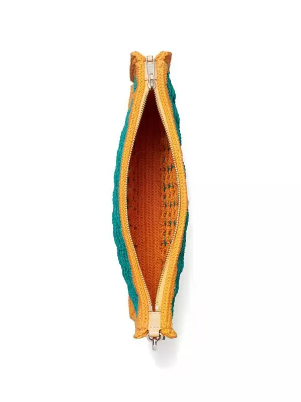 Tory Burch Hand-crocheted Pouch With Leather Trim - Orange