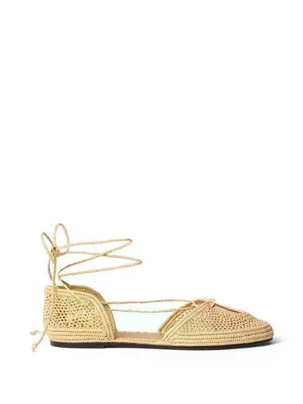 ODISSI Lima Lace-up Raffia Ballet Flats - Neutrals