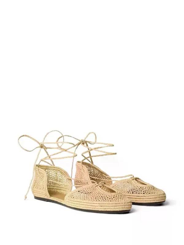 ODISSI Lima Lace-up Raffia Ballet Flats - Neutrals