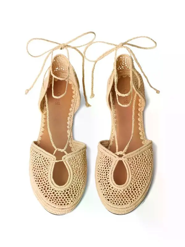 ODISSI Lima Lace-up Raffia Ballet Flats - Neutrals