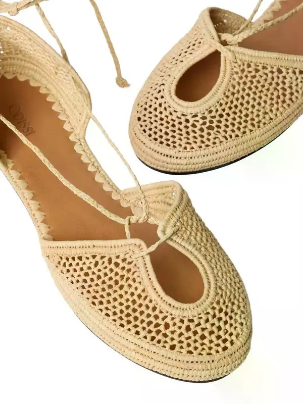 ODISSI Lima Lace-up Raffia Ballet Flats - Neutrals