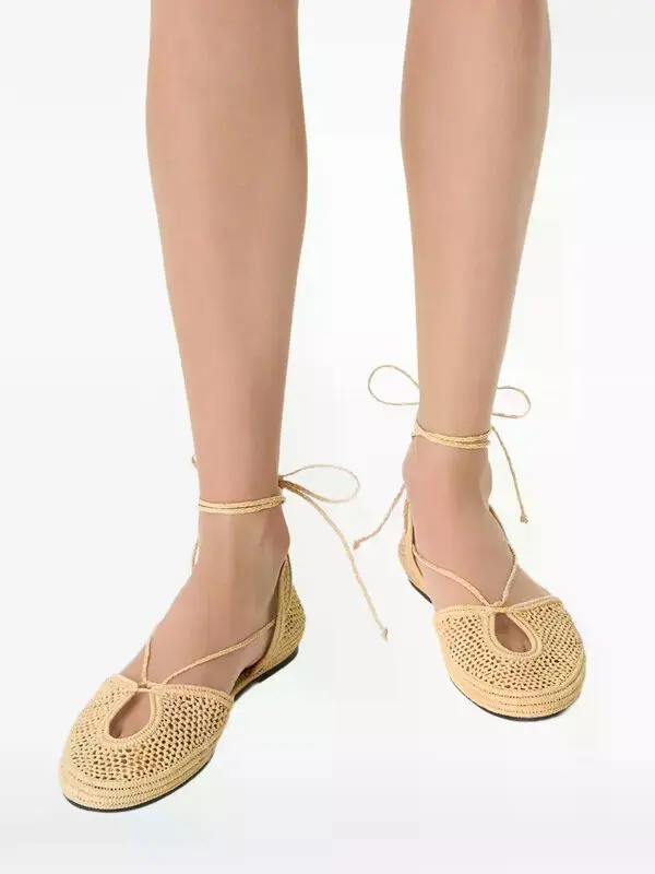 ODISSI Lima Lace-up Raffia Ballet Flats - Neutrals