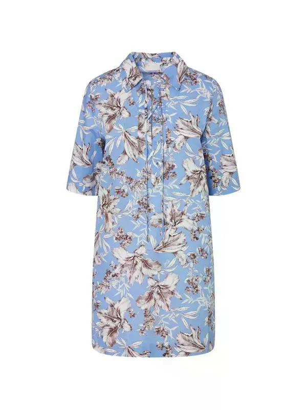 Liu Jo Short Poplin Dress With Lace-up Front And Floral Print