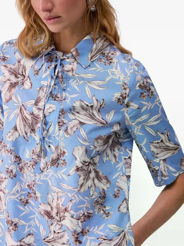 Liu Jo Short Poplin Dress With Lace-up Front And Floral Print