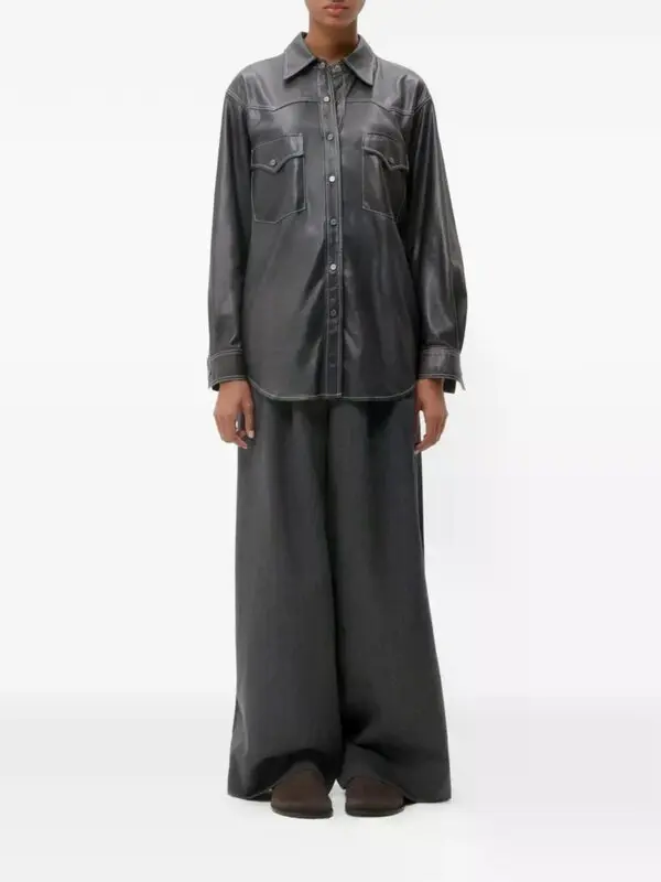 TWP Contrast-stitch Leather Shirt