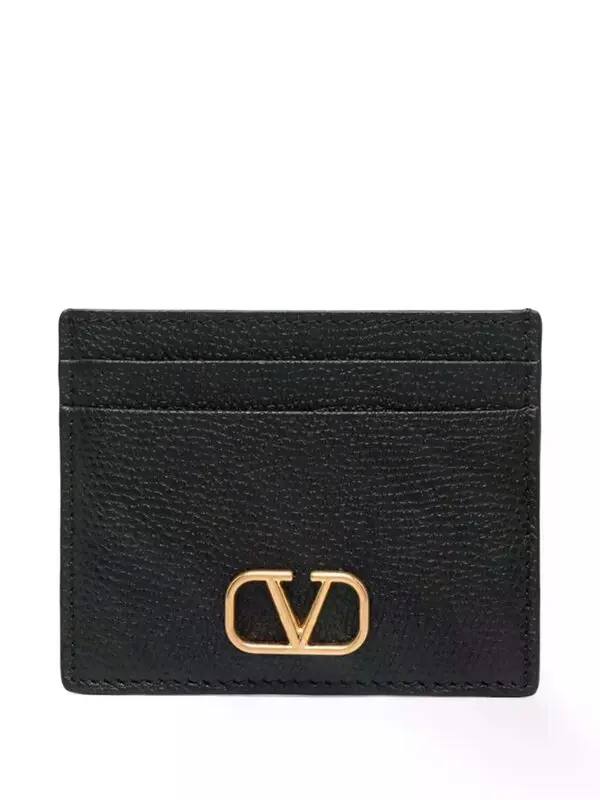 Valentino Garavani Vlogo Signature Pebbled Card Holder - Black