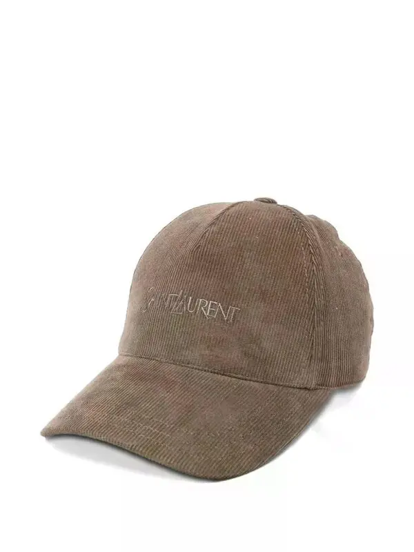 Saint Laurent Logo-embroidered Corduroy Baseball Cap - Brown