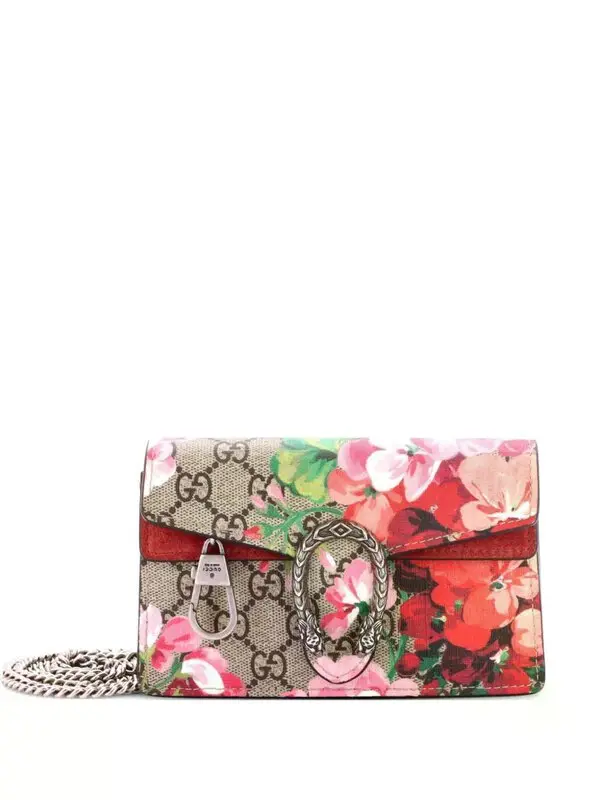 Gucci Dionysus Super Mini Crossbody Bag Blooms Print Gg Coated Canvas - Brown