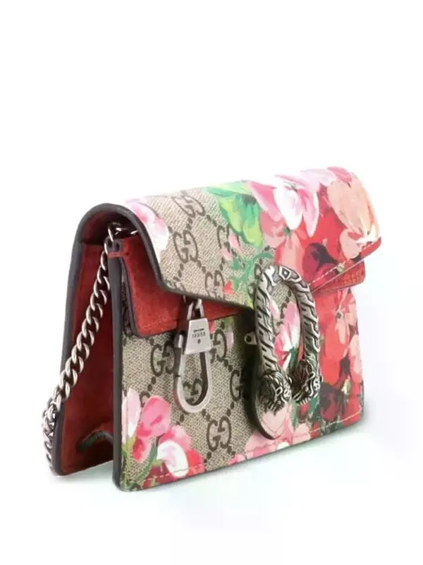 Gucci Dionysus Super Mini Crossbody Bag Blooms Print Gg Coated Canvas - Brown