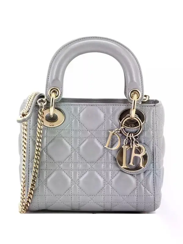 Dior Lady Chain Bag Cannage Quilt Lambskin Mini Satchel - Grey