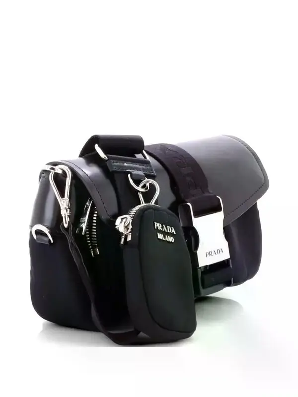Prada Buckle Pocket Spazzolato Leather And Tessuto Crossbody Bag - Black