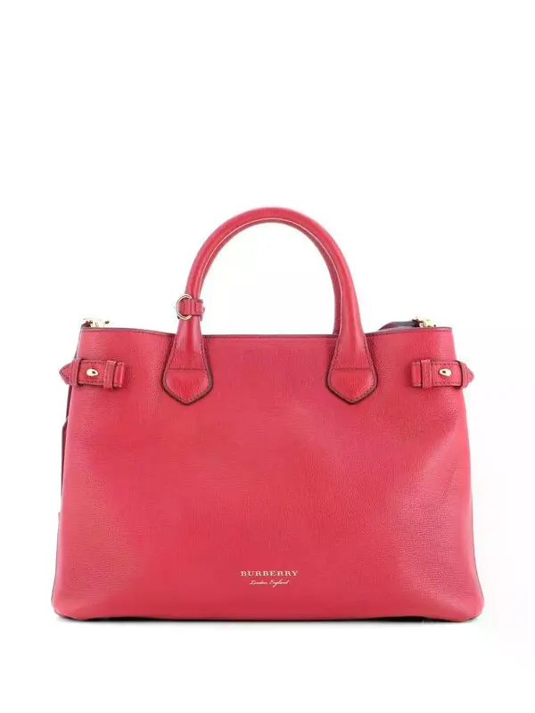Burberry Banner Tote Leather And House Check Canvas Satchel - Red
