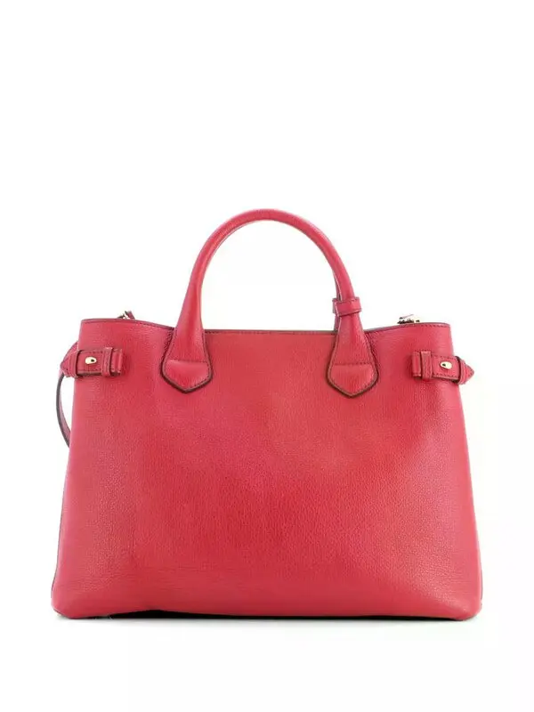 Burberry Banner Tote Leather And House Check Canvas Satchel - Red