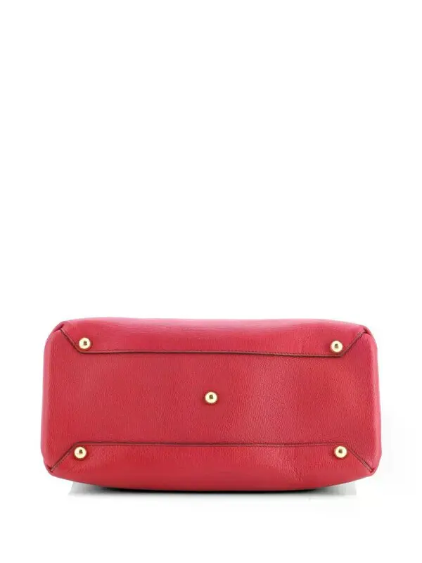 Burberry Banner Tote Leather And House Check Canvas Satchel - Red