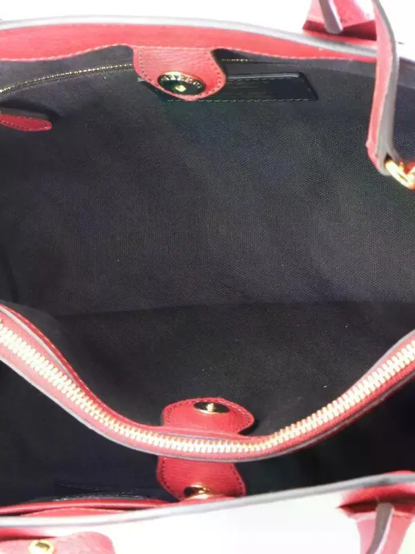 Burberry Banner Tote Leather And House Check Canvas Satchel - Red