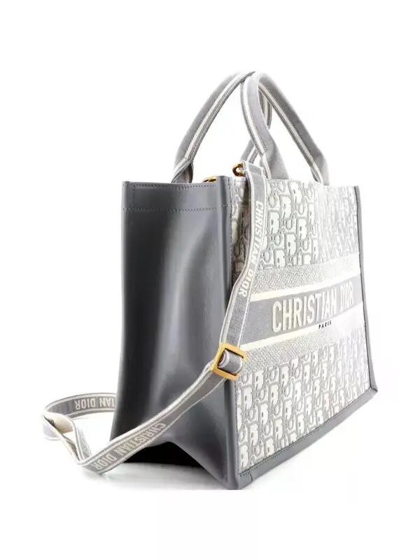 Dior Oblique Canvas Medium Tote Bag With Strap - Grey