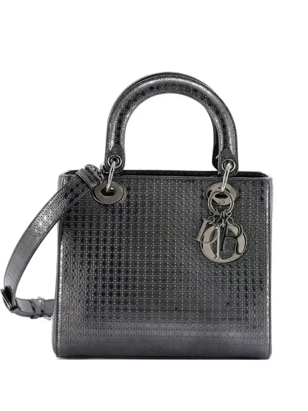 Dior Lady Bag Micro Cannage Metallic Calfskin Medium Satchel - Grey