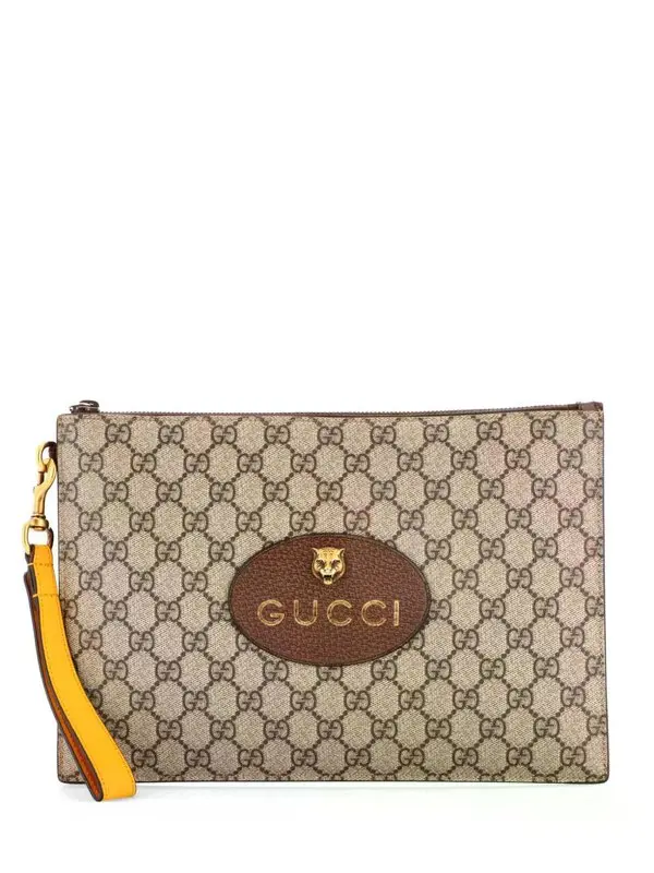Gucci Neo Vintage Wristlet Pouch Gg Coated Canvas Clutch Bag - Brown