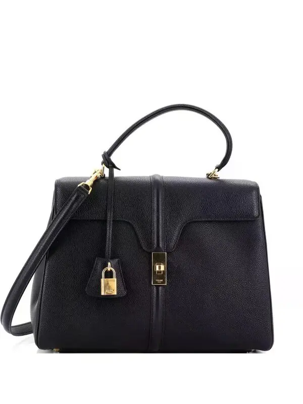Celine 16 Top Handle Bag Grained Calfskin Medium Shoulder Bag - Black