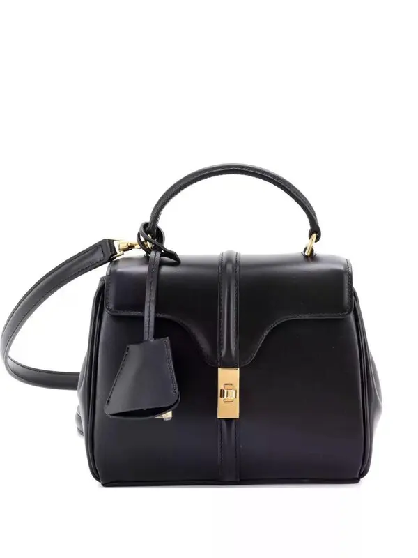 Celine 16 Top Handle Bag Smooth Calfskin Mini Satchel - Black