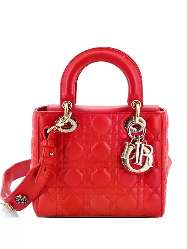 Dior My Lady Bag Cannage Quilt Lambskin Satchel - Red