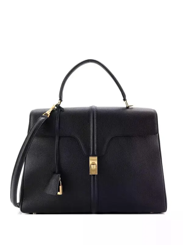 Celine 16 Top Handle Bag Grained Calfskin Medium Shoulder Bag - Black