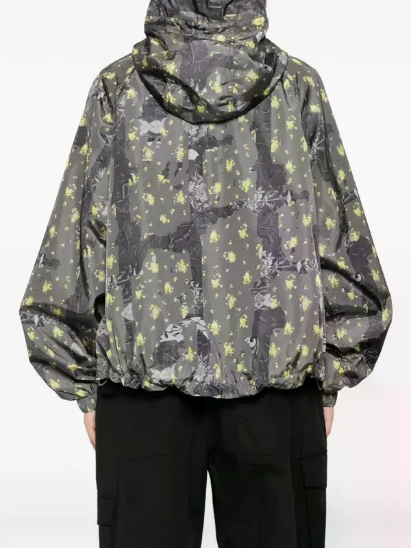 GANNI Floral-print Hooded Jacket - Grey