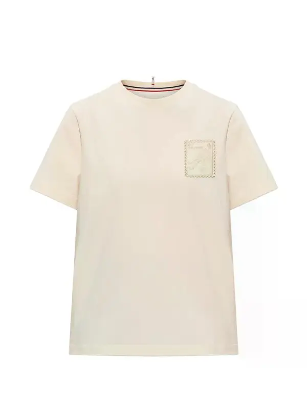 Moncler Embroidered-patch T-shirt - Neutrals