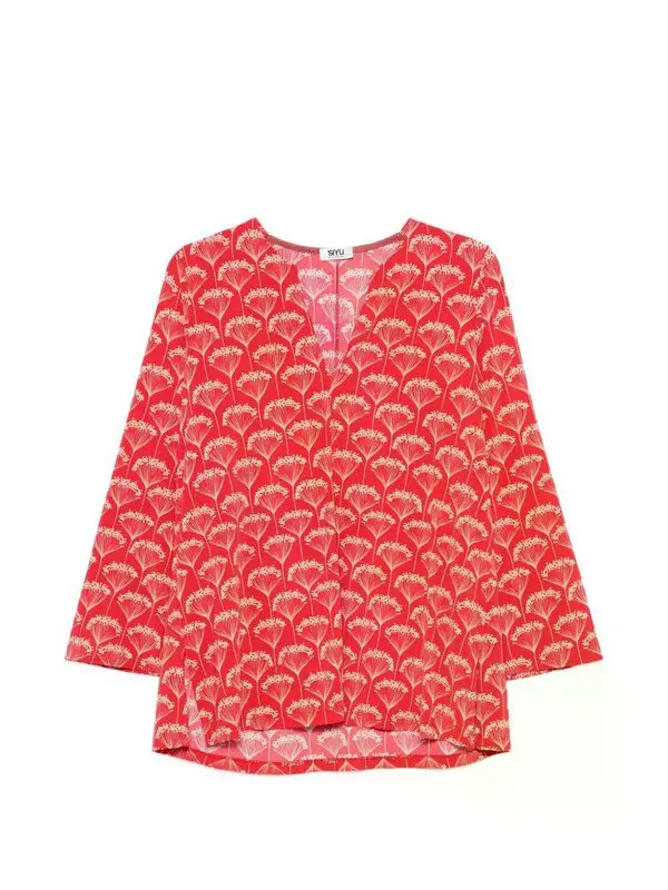 SIYU Floral-print V-neck Blouse - Red
