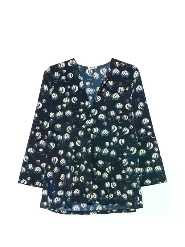 SIYU Balloon-print V-neck Blouse - Blue