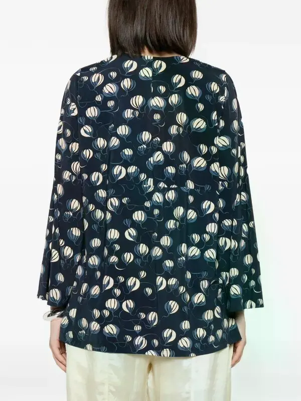 SIYU Balloon-print V-neck Blouse - Blue