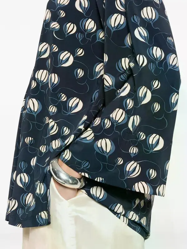 SIYU Balloon-print V-neck Blouse - Blue