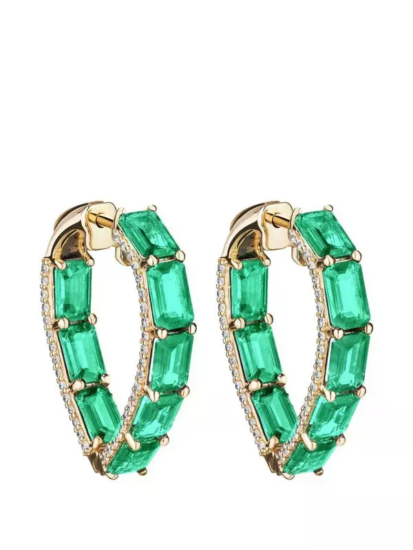 Goshwara Diamond And Emerald Heart Hoop Earrings - Gold
