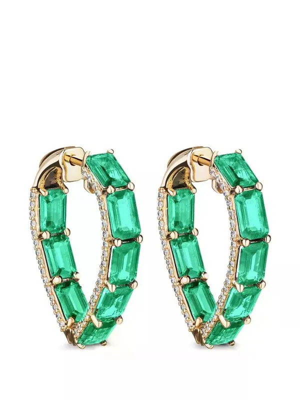 Goshwara Diamond And Emerald Heart Hoop Earrings - Gold
