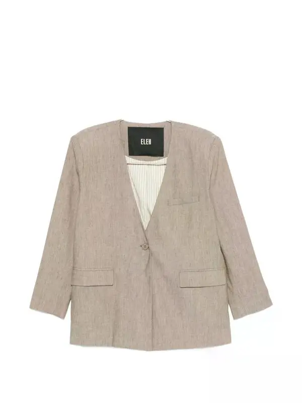 ELEH Collarless Single-breasted Blazer - Brown