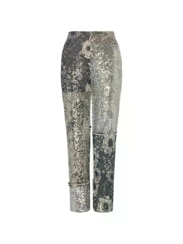 MAISON MARGIELA Sequin-embellishment Floral-details Trousers - Silver