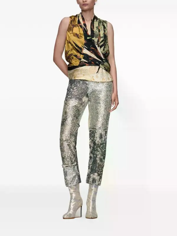MAISON MARGIELA Sequin-embellished Floral Trousers - Silver